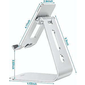 OMOTON Adjustable Tablet Stand for Desk, Upgraded Longer Arms for Greater Stability, T2 Tablet Holder with Hollow Design for Bigger Sized Phones and Tablets Such as iPad Pro/Air/Mini, Silver
