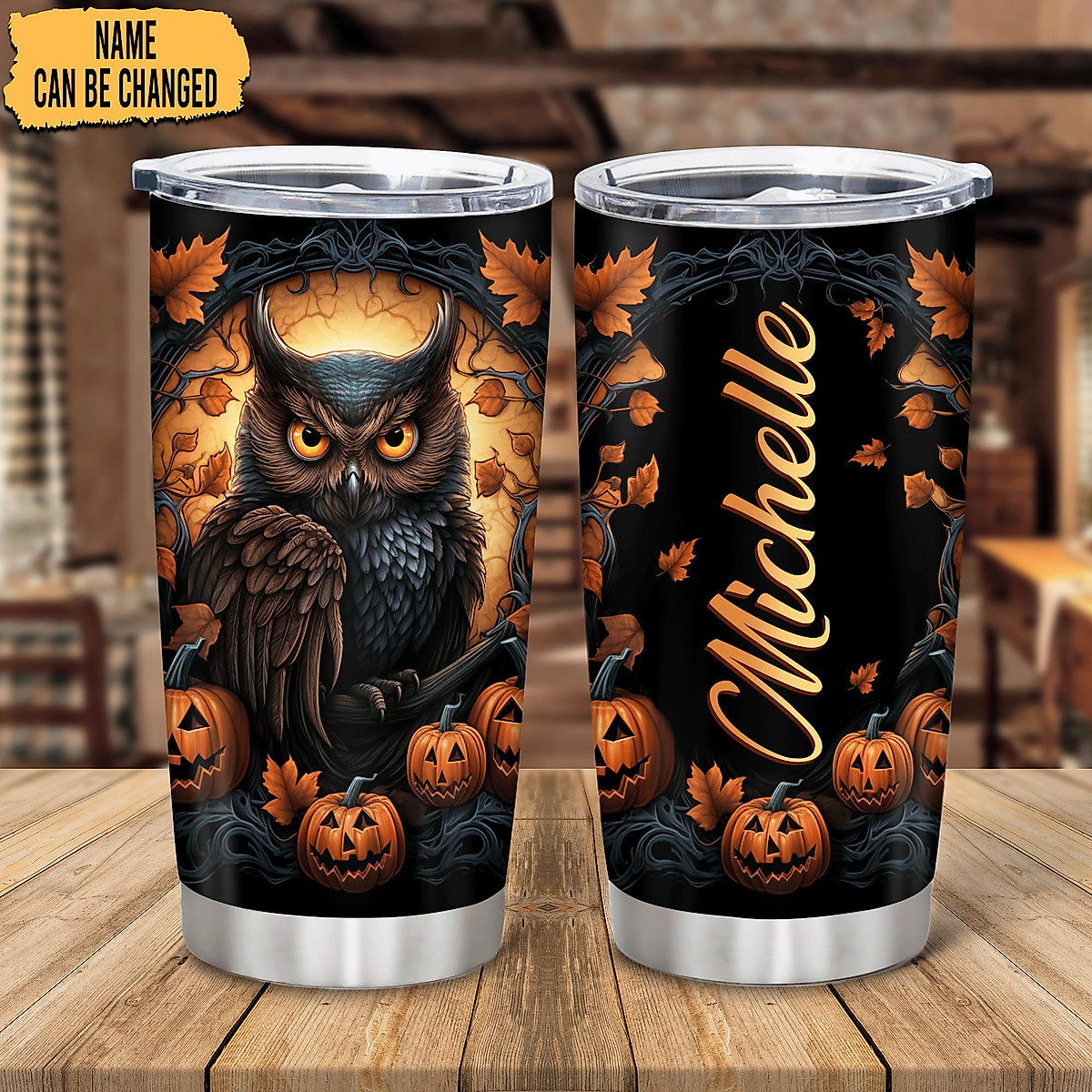 Hyturtle Personalized Owl Lovers Tumbler - Owls Print Custom Name Stainless Steel Coffee Tumbler 20 oz With Lid - Idea Owl Lover, Animal Lover Gifts For Women, Mom, Daughter For Birthday, Christmas