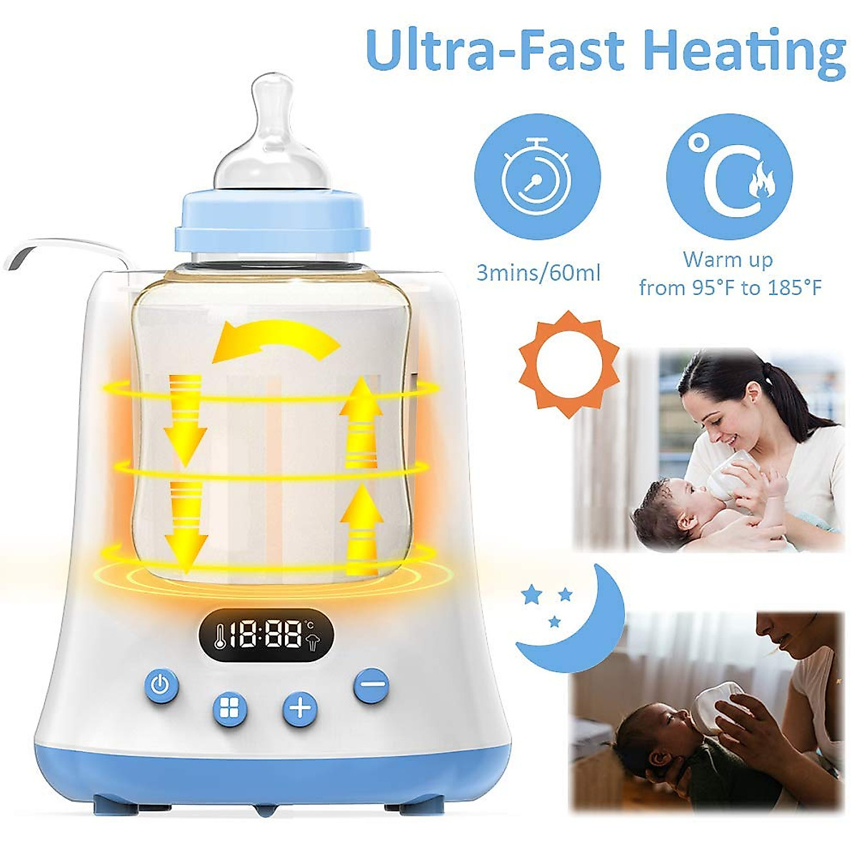 Baby Bottle Warmer, Bottle Warmer for Breastmilk or Formula with a Timer, Baby Food Defrost&Heater with LCD Display, Accurate Temperature Control, Constant Mode, Fit All Baby Bottles