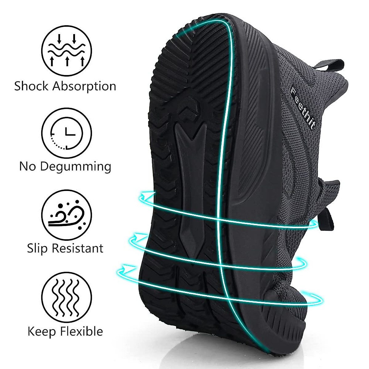 Feethit Mens Non Slip Running Sneakers Casual Breathable Slip on Walking Tennis Shoes Casual Comfortable Shoes Drak Gray 10