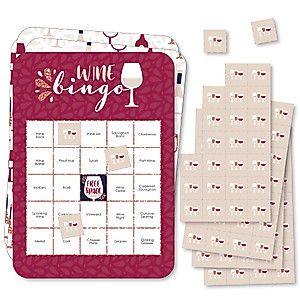 Big Dot of Happiness But First, Wine - Bingo Cards and Markers - Wine Tasting Party Bingo Game - Set of 18