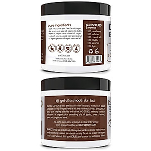 pureSCRUBS Premium Organic Body Scrub Set - INCLUDES spoon, loofah & soap - Large 16oz COCONUT BODY SCRUB Dead Sea Salt Infused Organic Essential Oils & Nutrients
