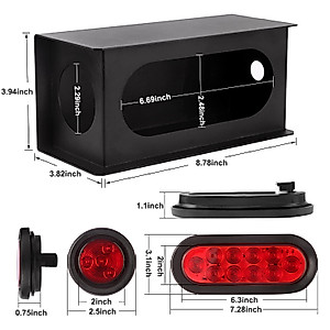 Partswcgg 2Pcs Steel Trailer Lights Boxes Housing Kit w/6 Inch Oval Red LED Trailer Tail Lights 10LED and 2" Round Red LED Side Marker Lights 4LED, Grommets and Wire Pigtails Connectors Included