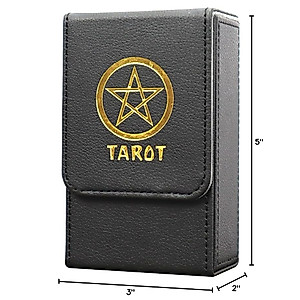 Black Lotus 80 Cards Capacity Tarot Cards Storage Box PU Leather Oracle Organizer Storage Case Game Double Layer Collection Flip Cover Tarot Holder (Black), tarot box