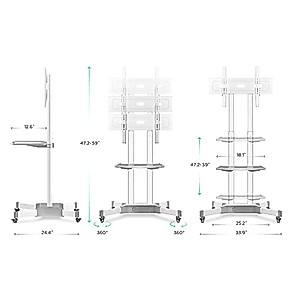 ONKRON Mobile TV Stand with Wheels Rolling TV Stand for 40-65 Inch LED LCD Flat or Curved Screen TVs up to 100 lbs - Height Adjustable TV Cart with Shelves - max VESA 600x400 (TS1351) White