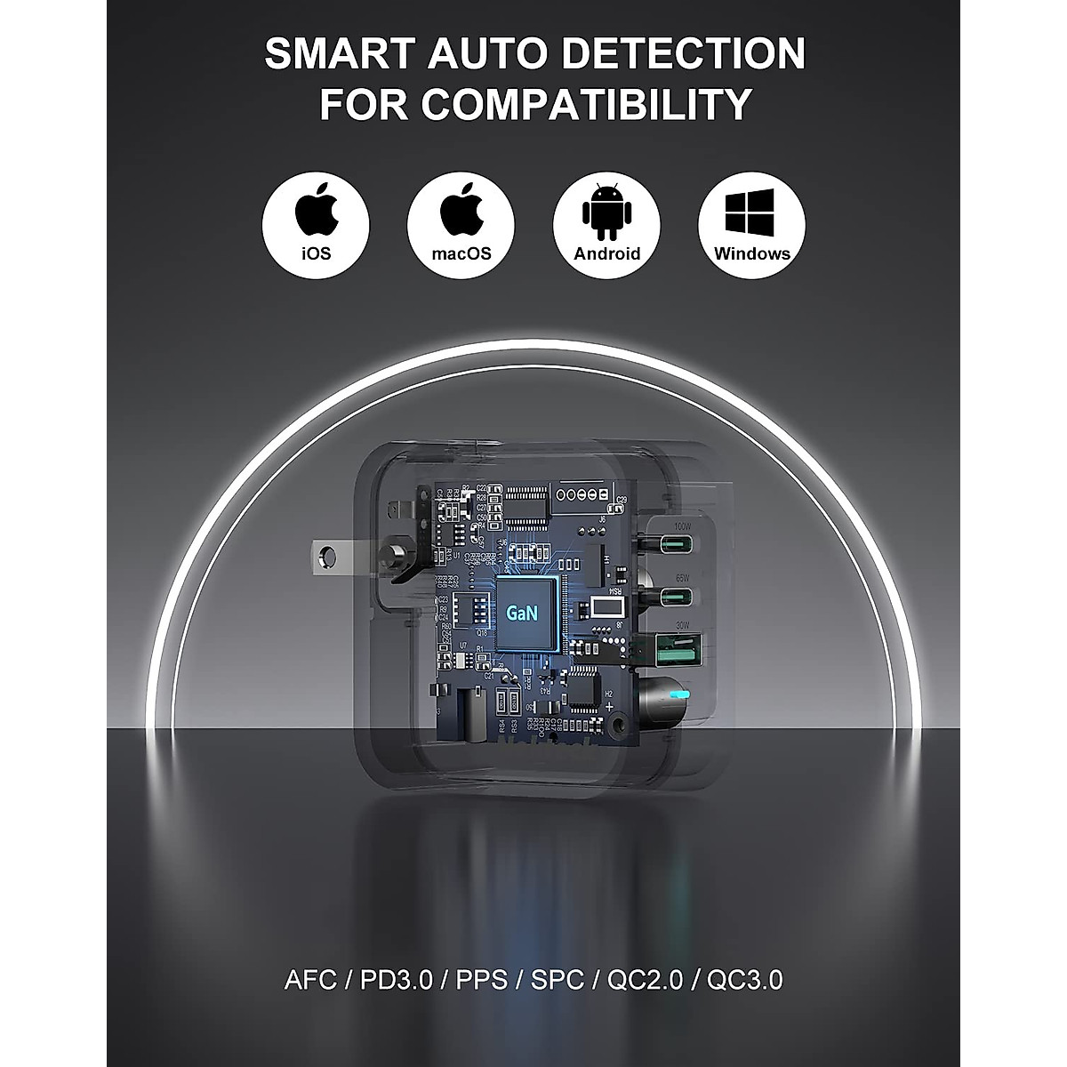 Nekteck GaN Charger 100W USB C Charger 3-Ports with PD.3 and QC.3, Compact Fast Foldable Wall Charger for iPhone 15 Series, MacBook Pro/Air, Google PixelBook, ThinkPad, Galaxy S22/S20 and More