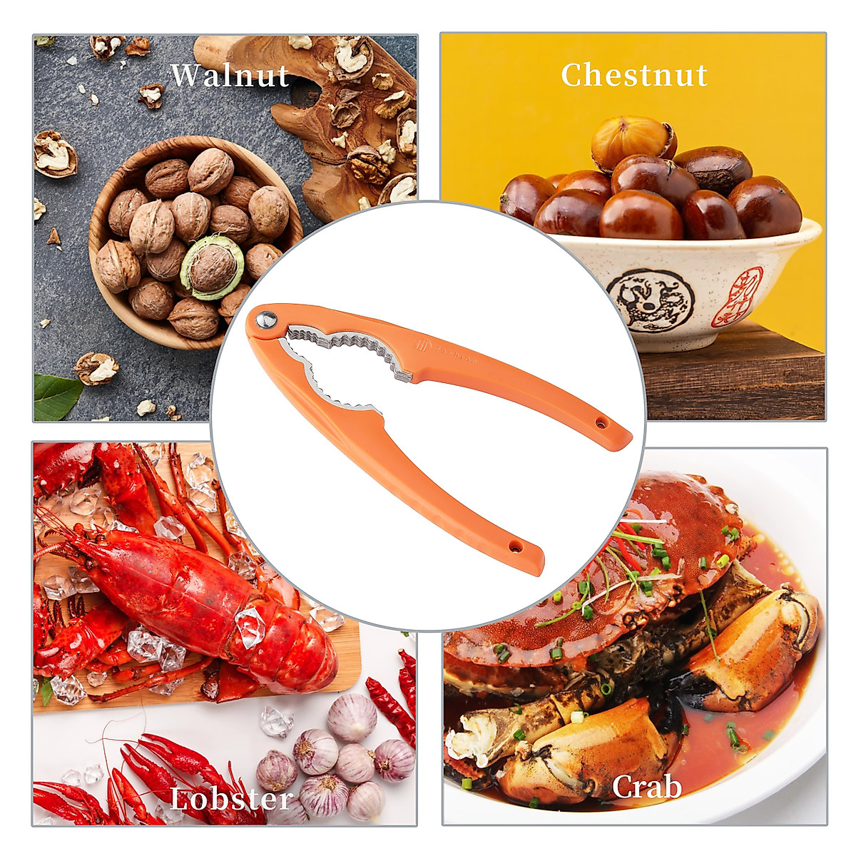 NutCracker, Stainless Steel Nut Crackers for All Nuts, Heavy Duty Nutcracker Tool for Walnet, Pencan, Chestnut, Crab, Lobster and More, Ergonomic Handle (Orange)
