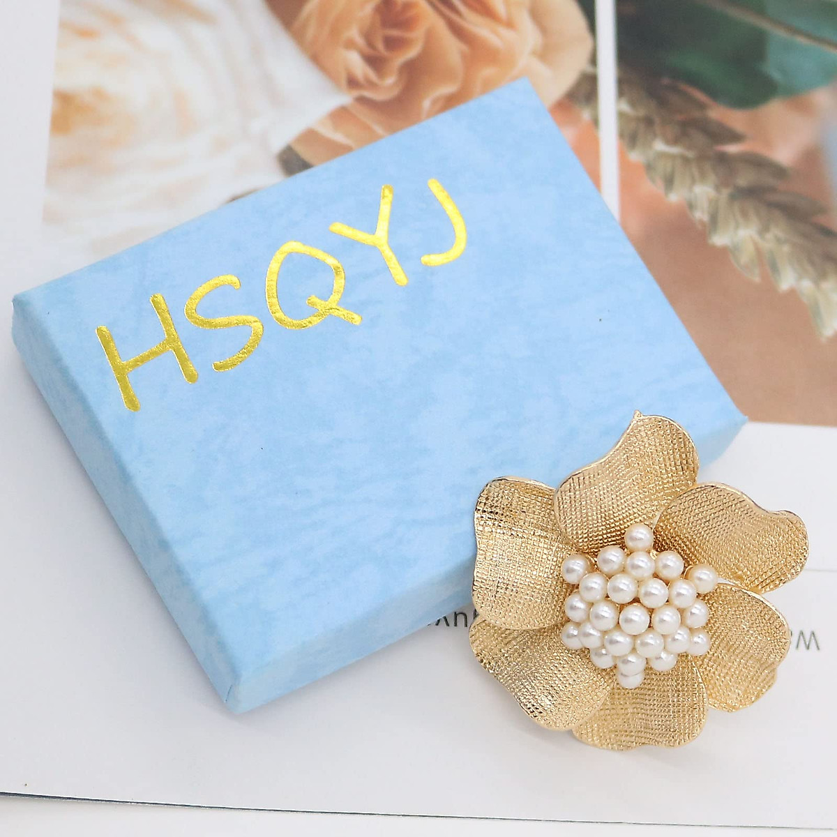 HSQYJ Fashion Adjustable Pearl Crystal Flower Cocktail Statement Ring Rhinestone FloraL Engagement Wedding Bands Rings Luxury Jewelry for Women Gift Gold Silver Plated (Flower)