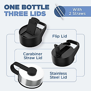 IRON °FLASK Sports Water Bottle - 32 Oz, 3 Lids (Straw Lid), Leak Proof, Vacuum Insulated Stainless Steel, Double Walled, Thermo Mug, Metal Canteen