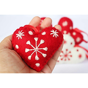 Hearts Christmas Ornaments Set of 4-Snowflake 100% Pure New Zealand Wool Handmade Eco-Friendly Valentine's Day Decor Shower Nursery Decoration Fair Trade (4, Heart)