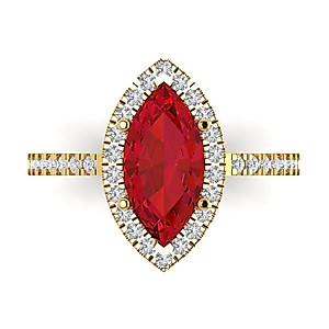 Clara Pucci 2.38 ct Marquise Cut Solitaire accent Halo Simulated Red Ruby Engagement Promise Anniversary Bridal Ring 14k Yellow Gold 7.75