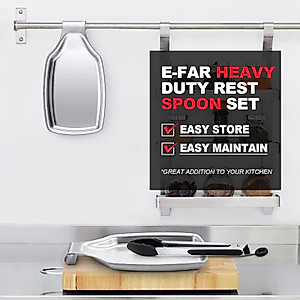 E-far Spoon Rest for Stove Top, 2-Piece Stainless Steel Spoon Holder for Kitchen Counter, Spatula Ladle Utensils Rest, Heavy Duty & Large Size, Dishwasher Safe(8.5 x 4.3 Inch)