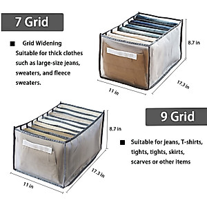 Wardrobe Clothes Organizer for Jeans Upgrade Style Thicker and Bigger,Sweater Organizer for Closet 7-9 Grids with Handle,Clothes Organizer for Folded Clothes (Grey)