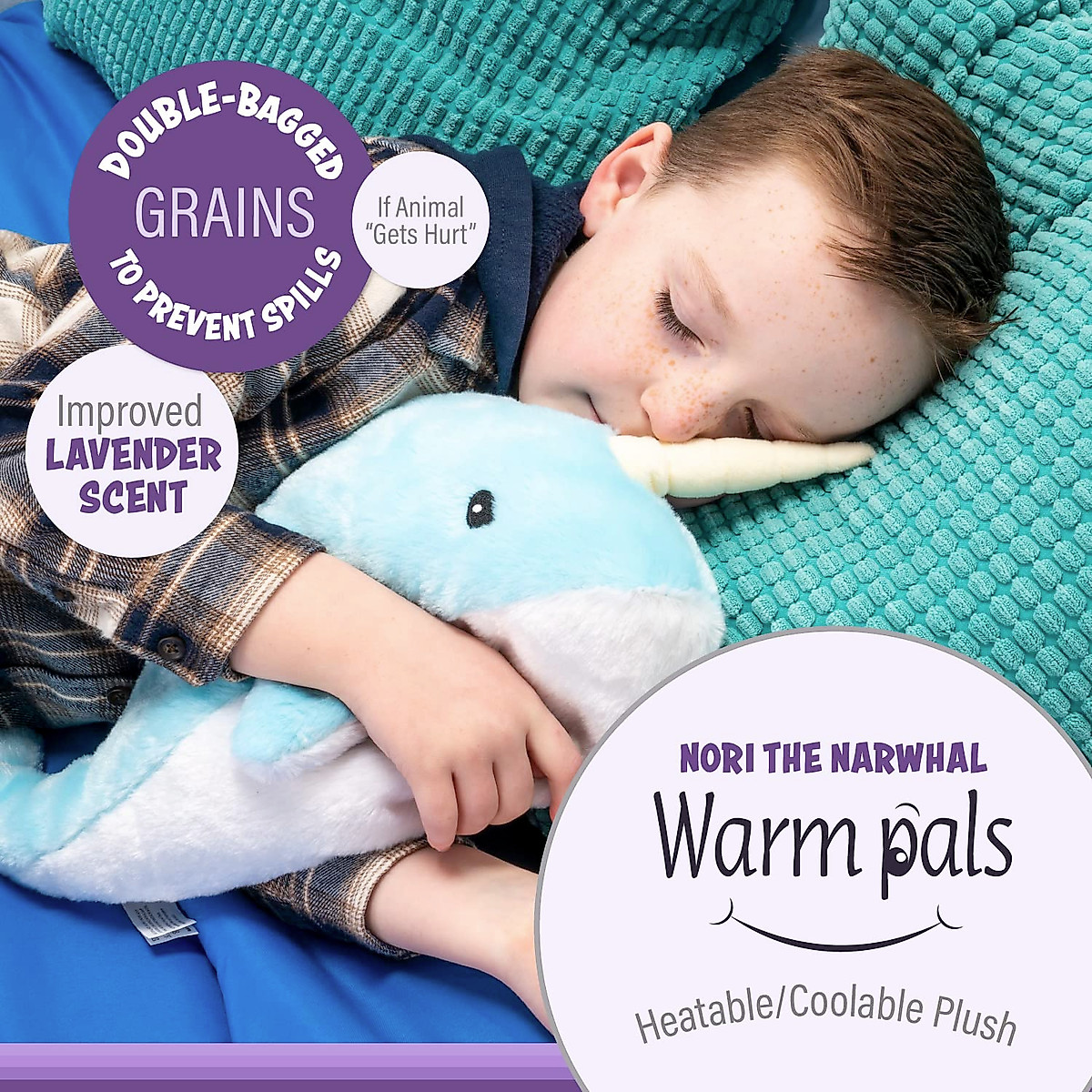 Warm Pals - Nori The Narwhal - 1.5lbs - Cozy Microwavable Lavender Scented Plush Toys - Heated Stuffed Animal - Heatable Coolable Bedtime Comfort Plushie