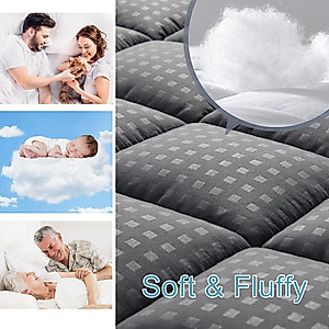 HYLEORY Queen Mattress Pad Quilted Fitted Mattress Protector Cooling Pillow Top Mattress Cover Breathable Fluffy Soft Mattress Topper with 8-21" Deep Pocket, Dark Grey