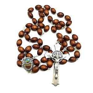 Medjugorje Rosary - Apparition Hill Soil, Wooden Beads St Benedict Catholic Rosary Necklace, Baptism Rosary Favors