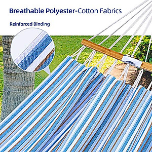 Double Hammock with Tree Straps Kit, Ohuhu Folding Curved-Bar Bamboo Hammock with Carrying Bag, Portable 2-Person Hammocks Swing for Patio Backyard Porch Camping Travel Indoor Outdoor Use