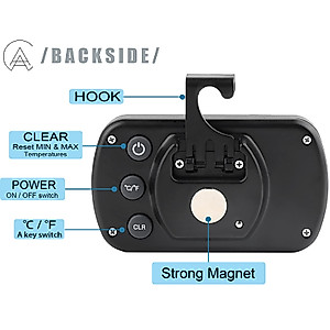 AEVETE Refrigerator Thermometer Digital Fridge Freezer Thermometer with Magnetic Back Large LCD, No Frills Easy to Read (Black-2 Pack)
