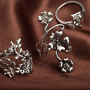 SEniutarm Engagement Love Rings Wedding Bands 4Pcs Women Vintage Stereo Flower Leaves Midi Finger Knuckle Rings Set Jewelry for Women/Girl Finger Rings DIY Jewelry Gifts - Silver