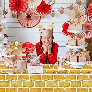 4Pcs Yellow Brick Tablecloths Brick Wall Table Covers Rectangular Brick Backdrop Decoration for Kitchen Halloween Thanksgiving Wizard Princess Holiday Party Supplies, 51 x 86.6 Inch (Yellow Brick)