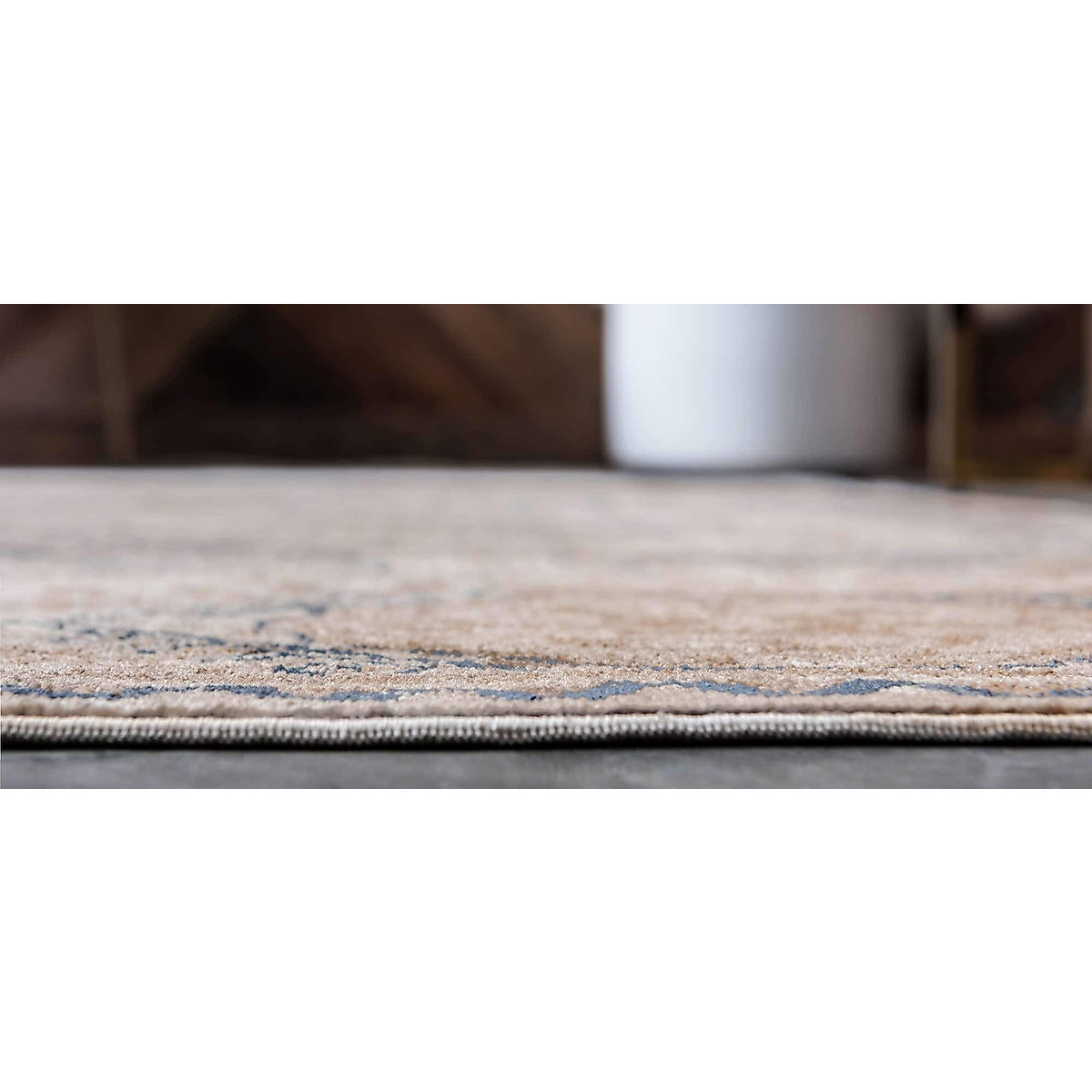 Unique Loom Chateau Collection Geometric, Vintage, Textured, Distressed, Traditional Area Rug, 5' 0" x 8' 0", Beige/Navy Blue