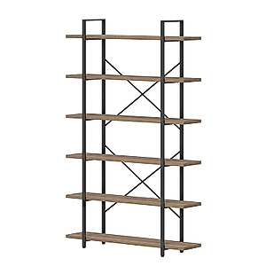 HSH Tall Bookcases and Book Shelves 6 Shelf, Metal Wooden Book Shelf and Storage Rack, Modern Etagere 6 Tier Bookshelf, Farmhouse Large Display Bookshelves for Bedroom Living Room Office, Rustic Oak