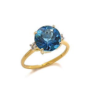 YoTreasure 3.90 Ct London Blue Topaz White Topaz Solid 10k Yellow Gold Engagement Ring