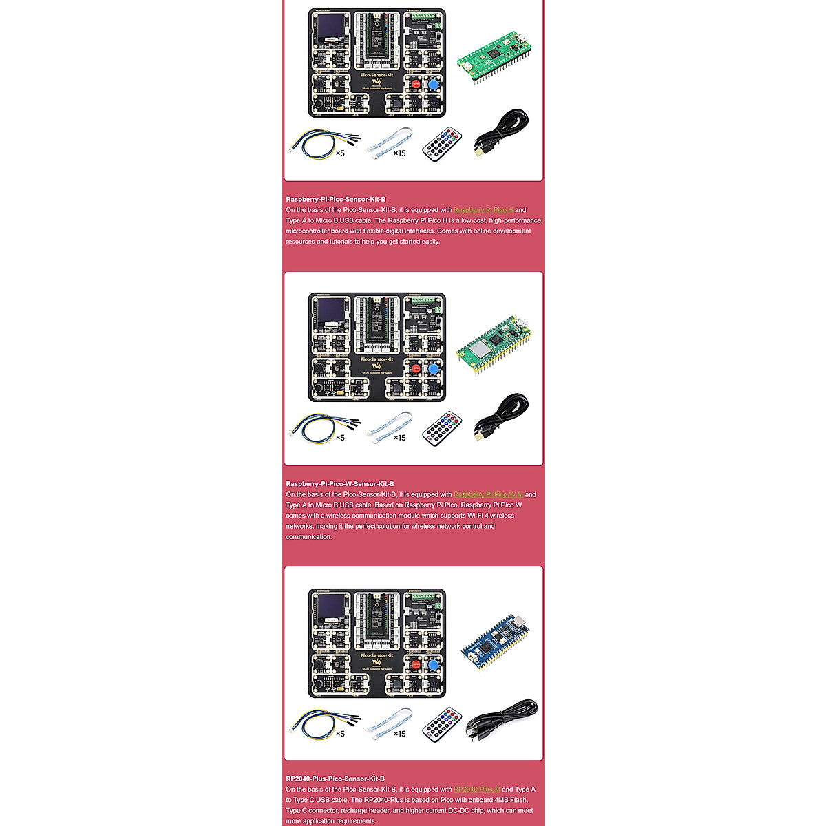 XYGStudy Raspberry Pi Pico Entry-Level Sensor All-in-one Design Kit, Including Pico Expansion Board and 15 Common Modules (Pico-Sensor-Kit-B)