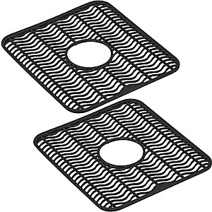 DecorRack 2 Black Sink Protectors for Kitchen Sink, 12" x 11" Dish Rack, Protect Sink from Stains, Damage, Scratches, Dishwasher Safe Sink Grid, Sink Mat, for Kitchen (2 Pack, Black)