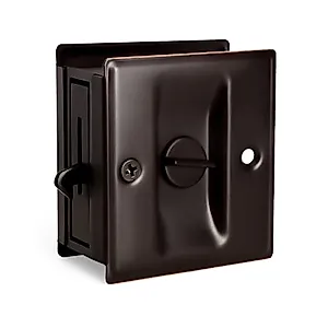 HOMOTEK Privacy Sliding Door Lock with Pull Oil Rubbed Brass- Replace Old Or Damaged Pocket Door Locks Quickly and Easily, 2-3/4”x2-1/2”, for Door Thickness for 1-3/8”
