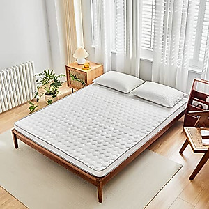 Memory Foam Mattress Topper 4 Inches with Supportive, High-Density Foam - 2 Layer Hybrid Cooling Bed Topper with Knitted Cotton & Charcoal Skin Friendly Cover - Queen Size