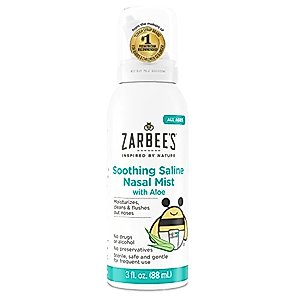 Zarbee's Baby Nasal Saline Spray, Soothing Sterile Mist with Aloe, Newborns & Up, Cleansing Nose Relief, 3Fl Oz