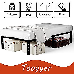 Tooyyer 18inch Metal Twin Size Bed Frame Heavy Duty Steel Slat Mattress 2500 lbs Support Easy to Assembly No Box Spring Needed Non-Slip Support