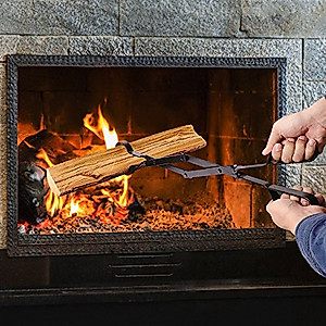 AMAGABELI GARDEN & HOME 26" Long Firewood Tongs Log Grabber 0.12 inch Thickness for Fire Pit Campfire Bonfire Fireplace Heavy Duty Wrought Iron Outside Outdoor Indoor Wood Stove Fire Place Tools