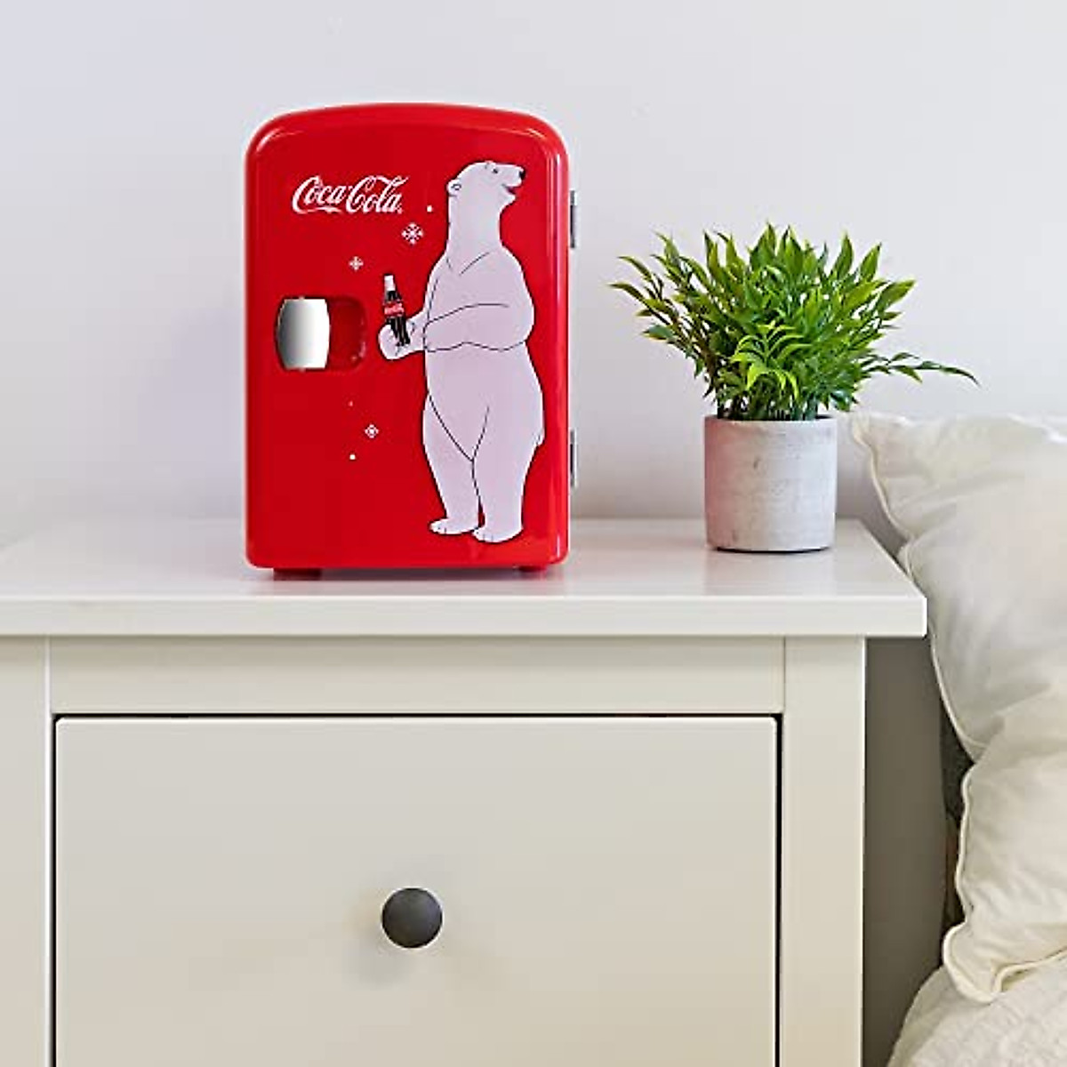 Coca-Cola 4L Portable Cooler/Warmer, Compact Personal-Travel-Fridge for Snacks Lunch Drinks Cosmetics, Includes 12V and AC Cords, Cute Desk Accessory for Home Office Dorm , Red, Polar Bear