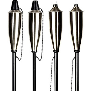 Garden Torch Set of 4 Garden Backyard Landscape Lanterns - 60 Inch Citronella Patio Metal Torch (Satin Silver) by Deco Window