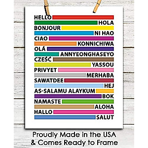 Hello In Different Languages Typography Wall Art Print: 8x10 Unframed Chic, Boho & Modern Posters for Office, Classroom, Dorm, Living Room & Bedroom Decor - Gift Idea for Students, Teachers