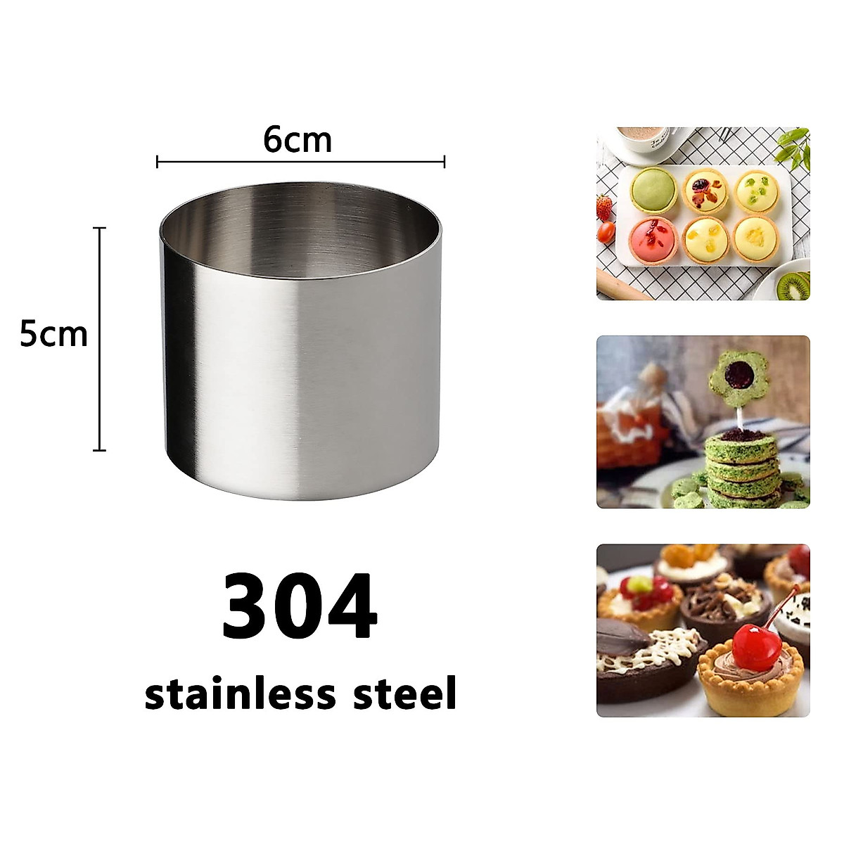 Cake Rings 6 Packs 2.4 x 2 inch Stainless Steel Nonstick Tart Ring Round Ring Molds Mousse Dessert Rings Tart Molds for Baking (6 x tall)