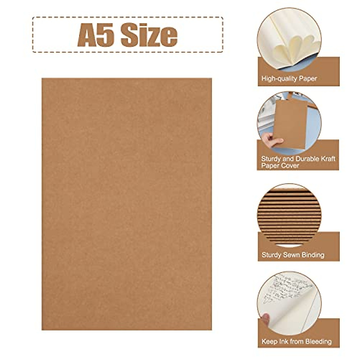 EOOUT Kraft Notebooks, Blank Page Journals in Bulk, 16pcs A5, 8.3 X 5.5 Inches, 60 Pages, 80gsm, Travel Journal Set, for Art Camp, Travelers, Students and Office Supplies Sketchbooks Bulk for Kids