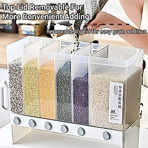 GOVNPJ Wall Mounted Dry Food Dispenser 6 Grid Cereal Dispenser Rice Storage Tank Space Saving Containers for Rice Nuts Beans