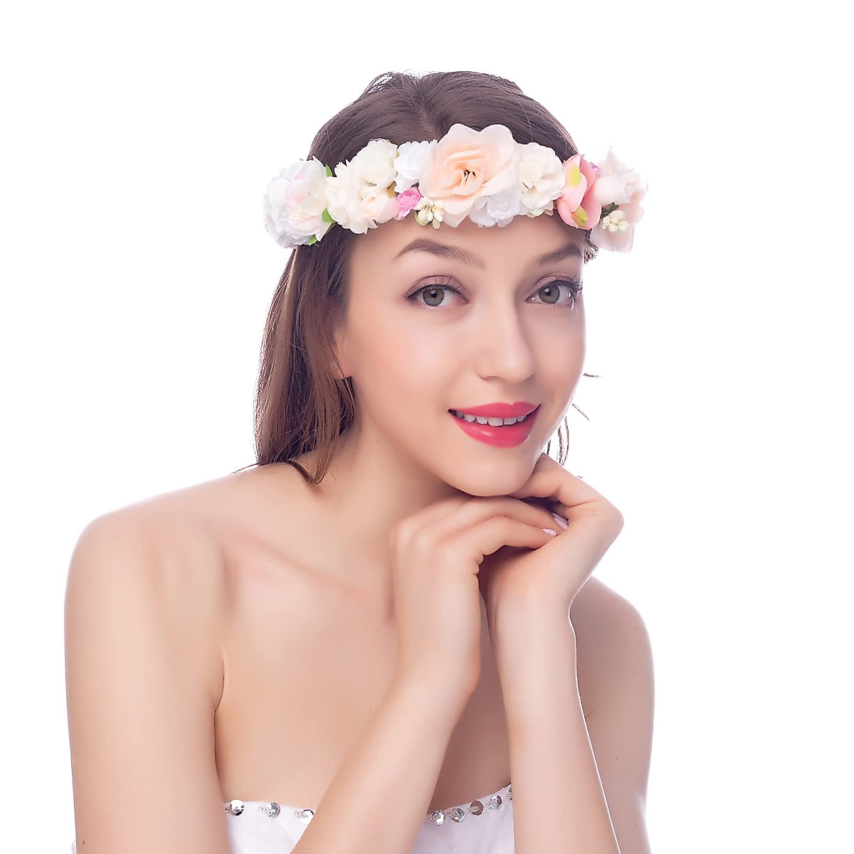 Women Rose Flower Headband Floral Crown Garland Halo Wedding Festivals Photo Props (Multicolor)