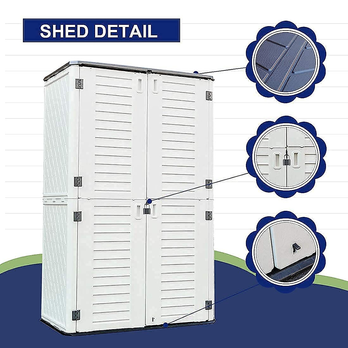 Kinying Outdoor Storage Cabinet, Vertical Storage Shed Perfect to Store Patio Furniture, Garden Tools Accessories,Bike,Beach Chairs and Lawn Mower, 4x2.5 Feet off-white-02B