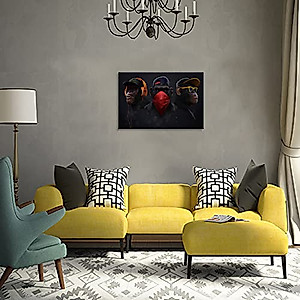 KAWAHONE Funny Gorilla Canvas Wall Art, Cool Monkey Modern Abstract Posters Framed, Artwork Chimpanzee Painting Picture for Home Living Room Office Bedroom Gym Decoration Decor, 18x12inch