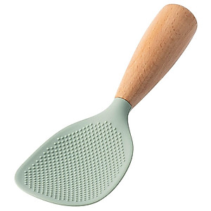 MAGICLULU Silicone Rice Spoon Kitchen Utensils Cooking Ladle Wooden Rice Paddle Rice Spatula Korean Rice Paddle Rice Serving Spoon Scoop Reusable Rice Spoon Wood Tablespoon Handle