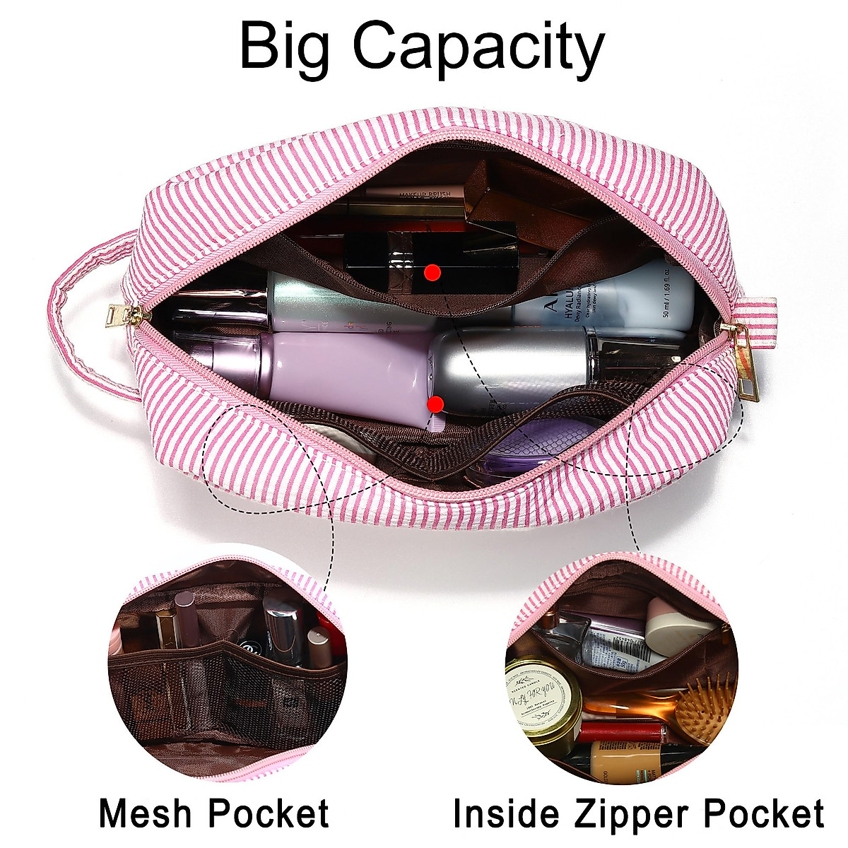 YOOLIFE Makeup Bag for Women - Monogram Cute Initial Pink Makeup Bags Cosmetic Toiletry Pouch Make Up Case for Women Her Best Friend Friendship Sister Teacher, Personalized Birthday Gifts for Women C