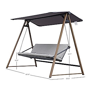 Grand Patio Outdoor Herning 3-Seat Steel Adjustable Canopy Swing, Porch Swing with Removable Cushion for Lawn Backyard Garden Poolside, Grey