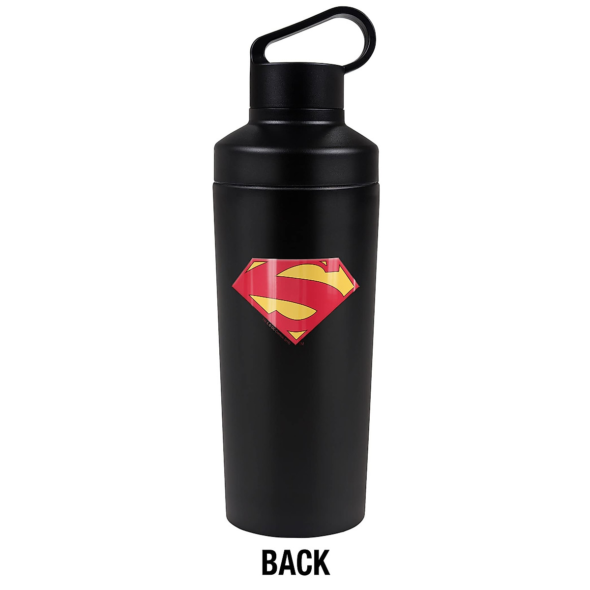 Superman OFFICIAL Superman New 52 Shield Logo Pattern 18 oz Insulated Water Bottle, Leak Resistant, Vacuum Insulated Stainless Steel with 2-in-1 Loop Cap