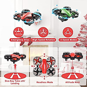 2 Pack Mini Drone for Kids and Beginners, Remote Control Helicopter Quadcopter with 6 Modular Batteries, Auto Hovering, 3 Speed Modes, Headless Mode, Indoor RC Pocket Plane Gift for Boys and Girls, Green and Red