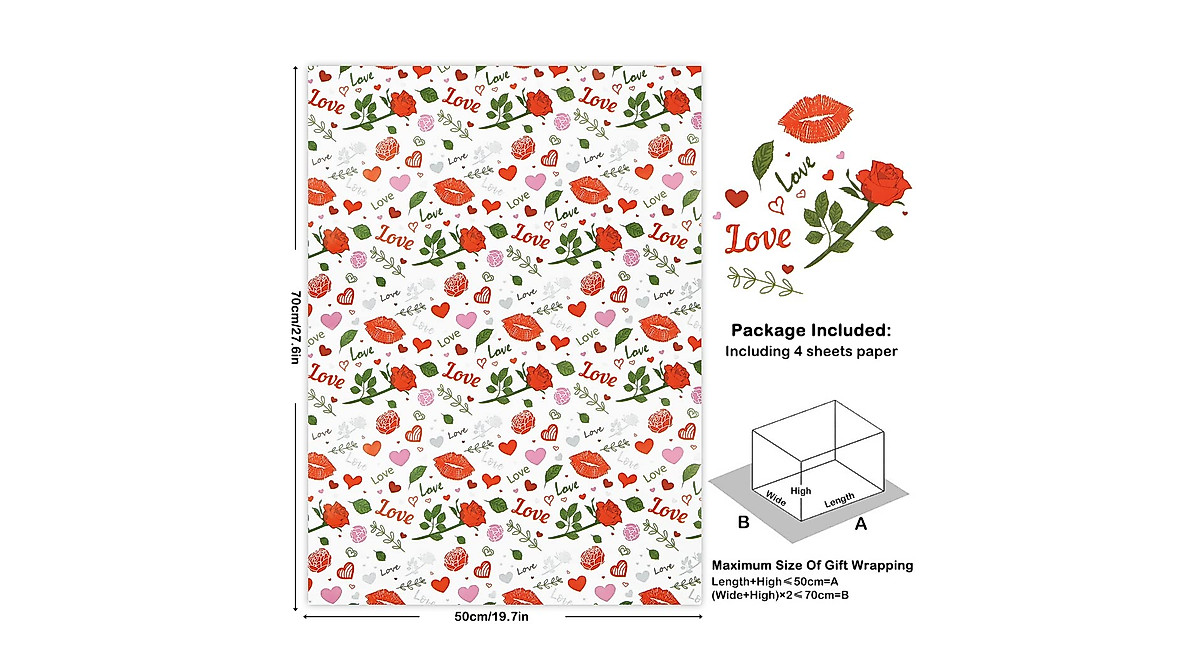 Valentine's Day Gift Wrapping Paper - Romantic Rose & Heart Design