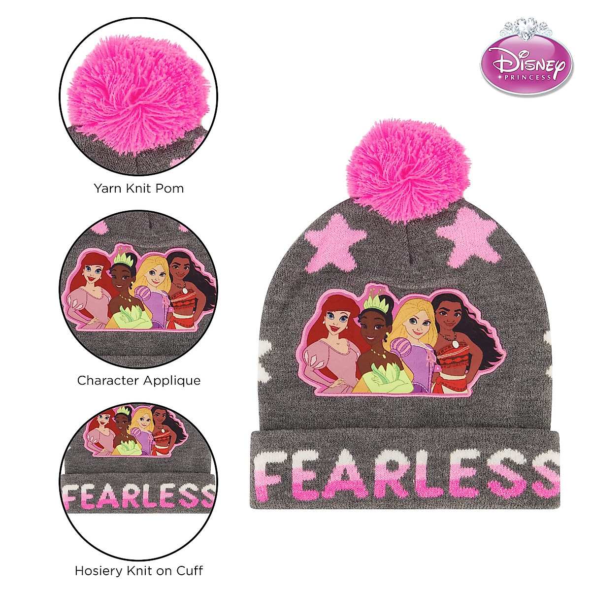 Disney Girls Princess Hat And Kids Gloves Set For Ages 4-7, Grey